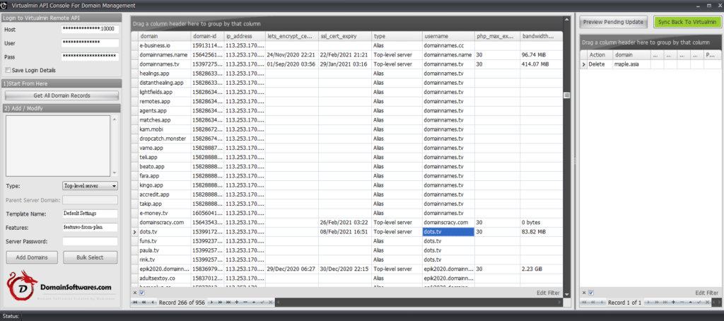 Virtualmin API Console For Domain Management, Bulk add or delete domains into Virtualmin ...