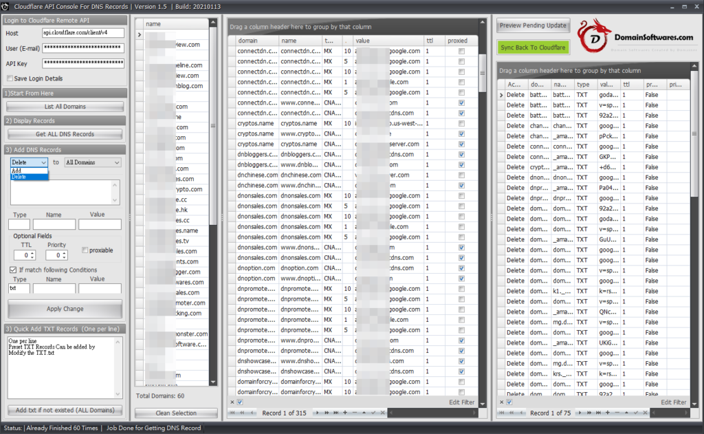 Cloudflare API Console For Bulk Add Domains and Bulk Edit DNS Records - DomainSoftwares.com